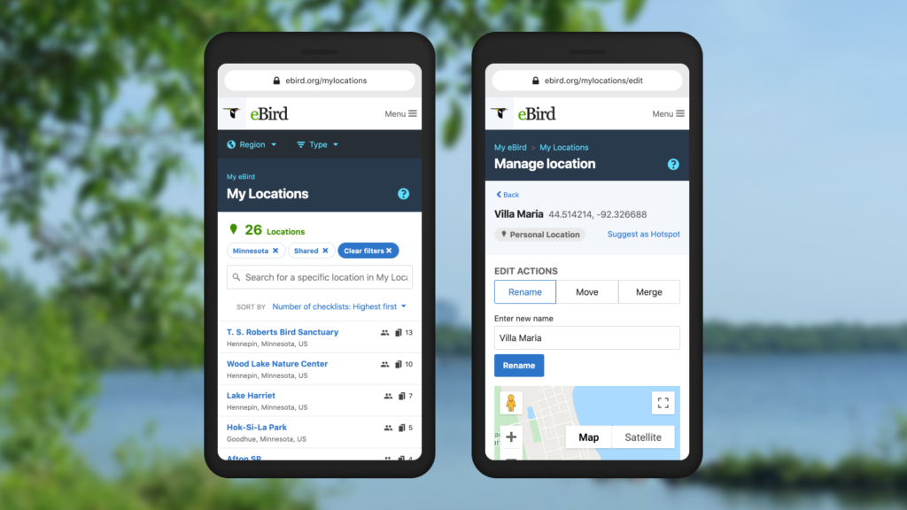 Updated options to explore and manage your locations - eBird Canada
